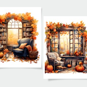 Autumn Reading Nook Clipart Fall Window View Cozy Fireplace Books Home ...