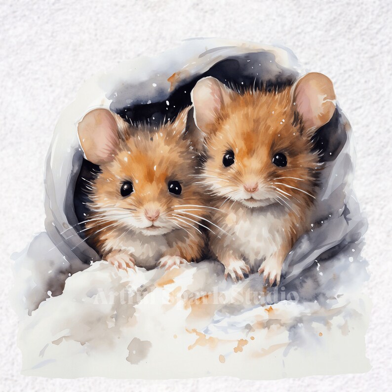 Cozy Mice Clipart PNG Graphic Cuddling in Warm Blanket Cute Mouse ...
