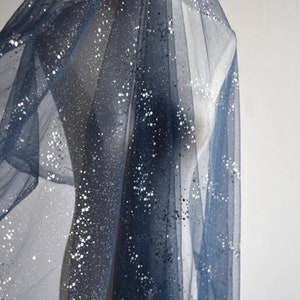 Dark Blue Sequin Star Gradient Hot Gold Sprinkle Gold Mesh Fabric ...