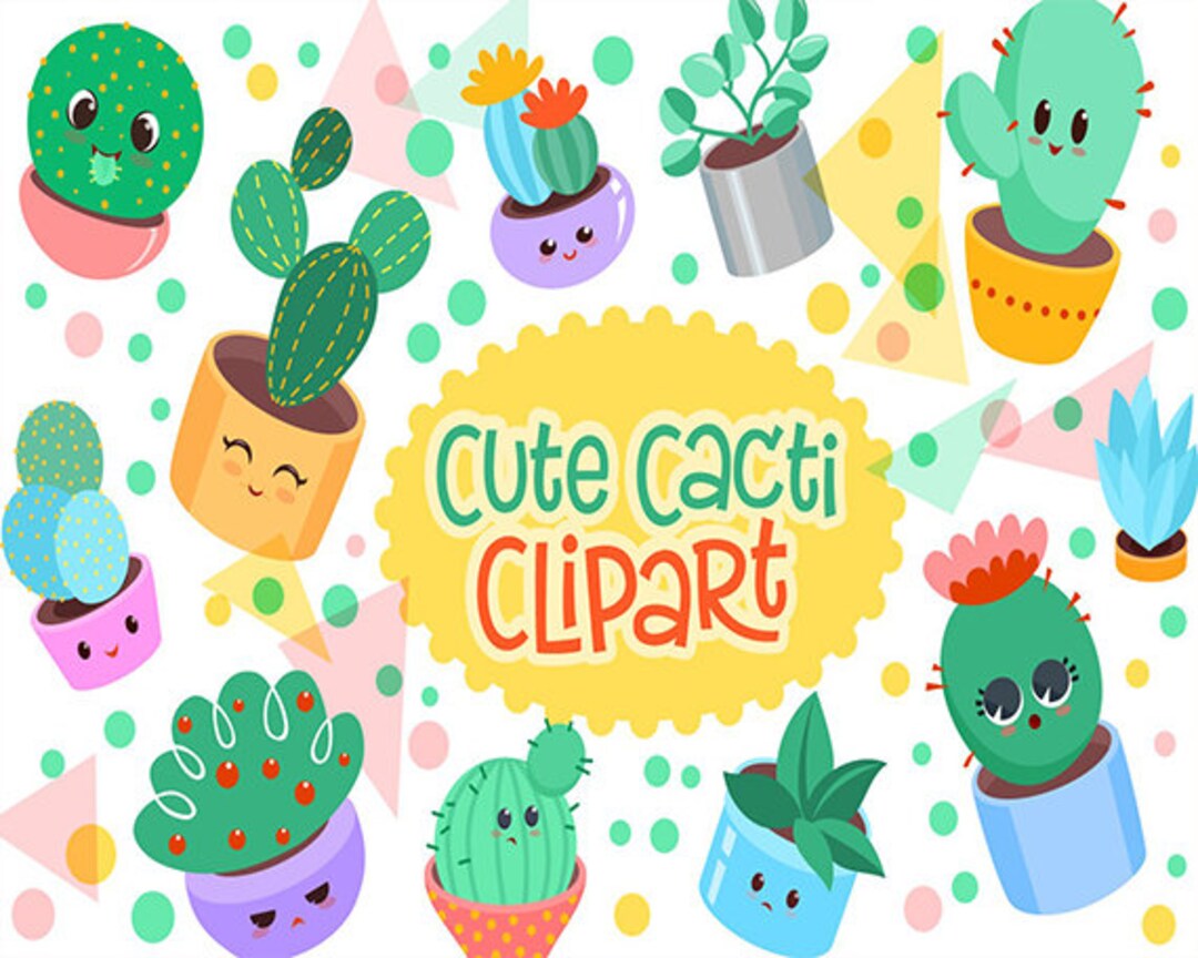 Succulent Clipart, Cute Cactus Clipart, Happy Cactus Clip Art Set ...