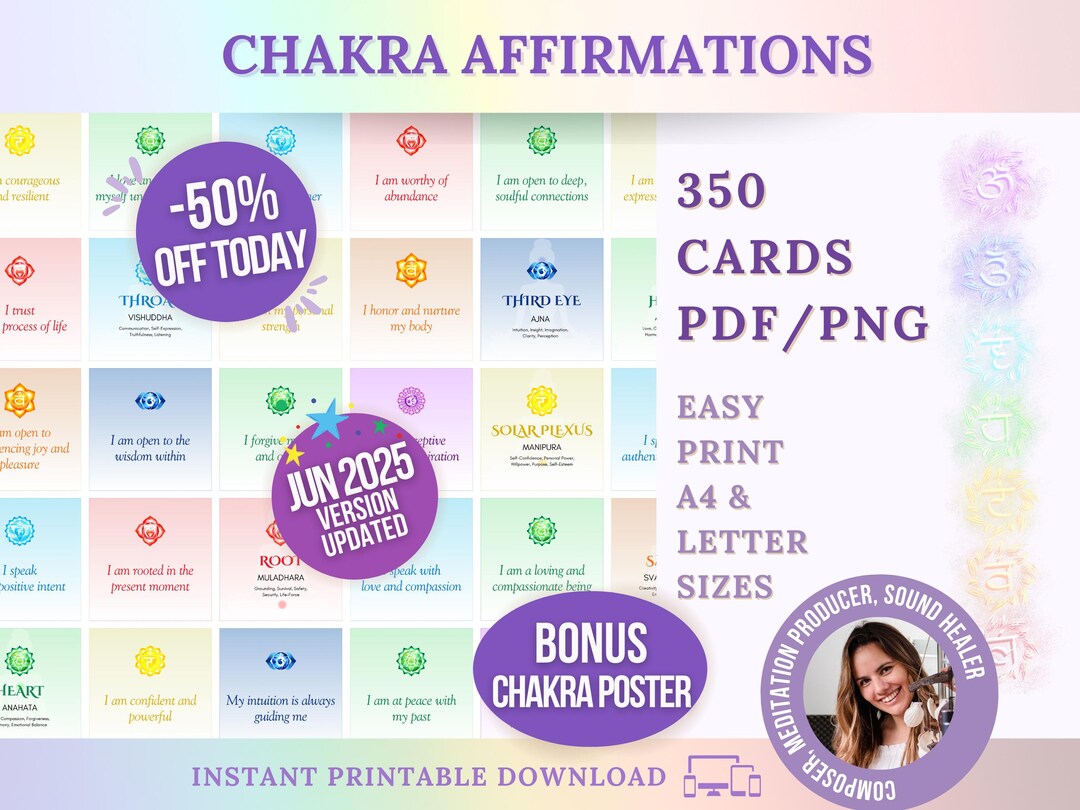 Chakra Affirmation Cards: 350 Card Set, Reiki Mantras (digital Download ...