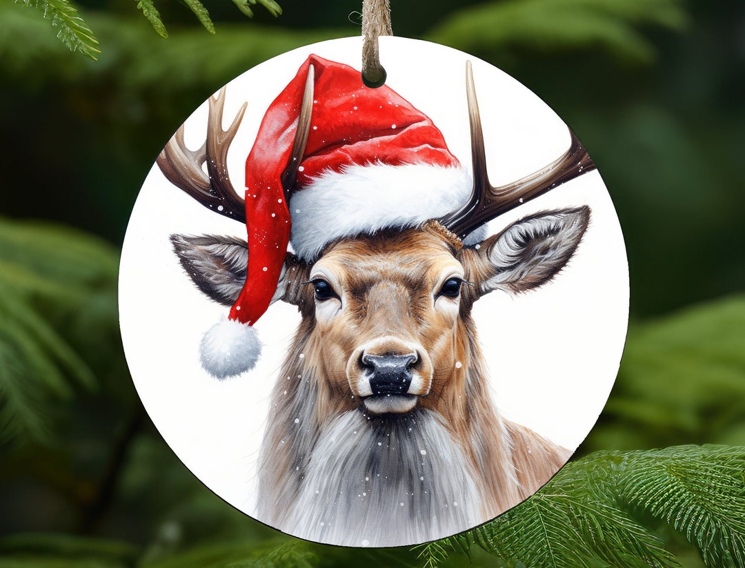 Buck Wearing a Santa Hat Christmas Ornament Sublimation Design ...