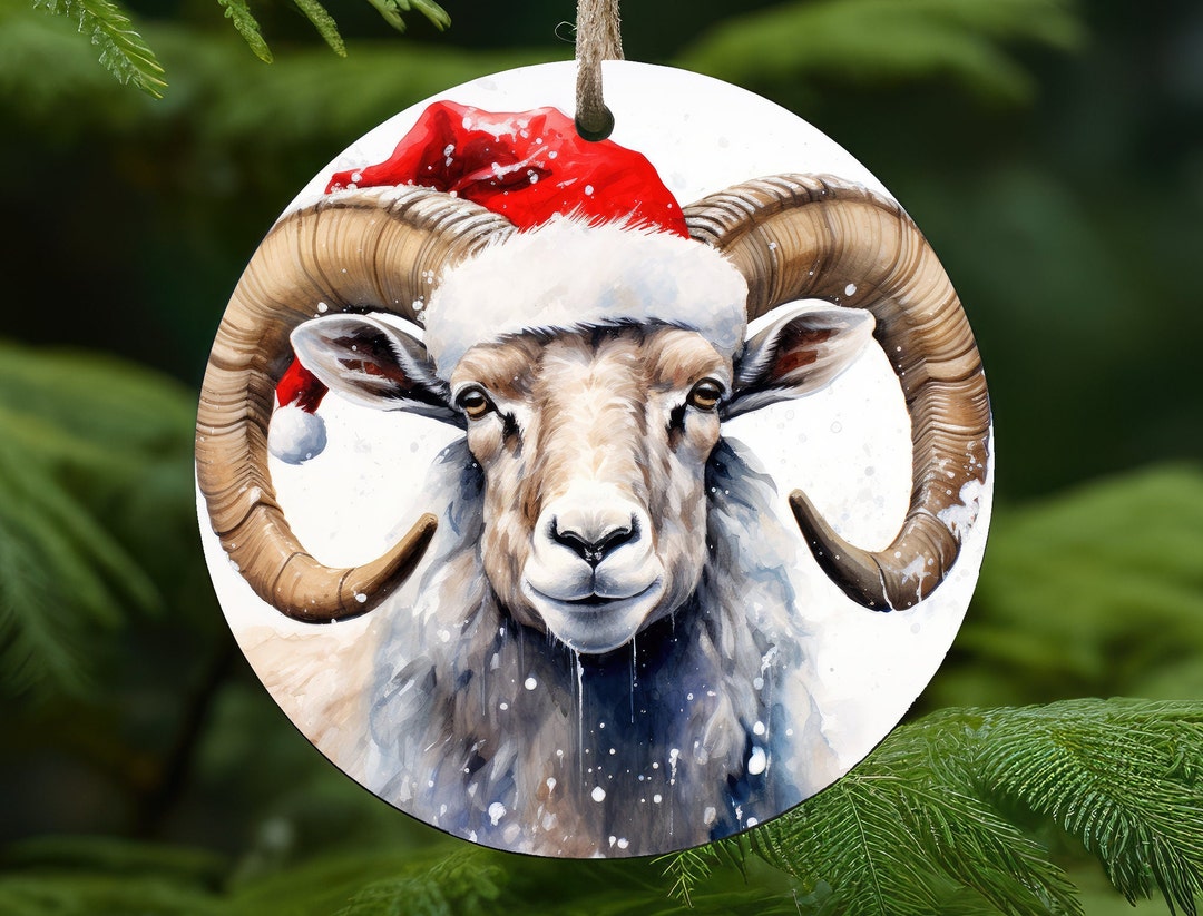 Bighorn Sheep Wearing a Santa Hat Christmas Ornament Sublimation Design ...