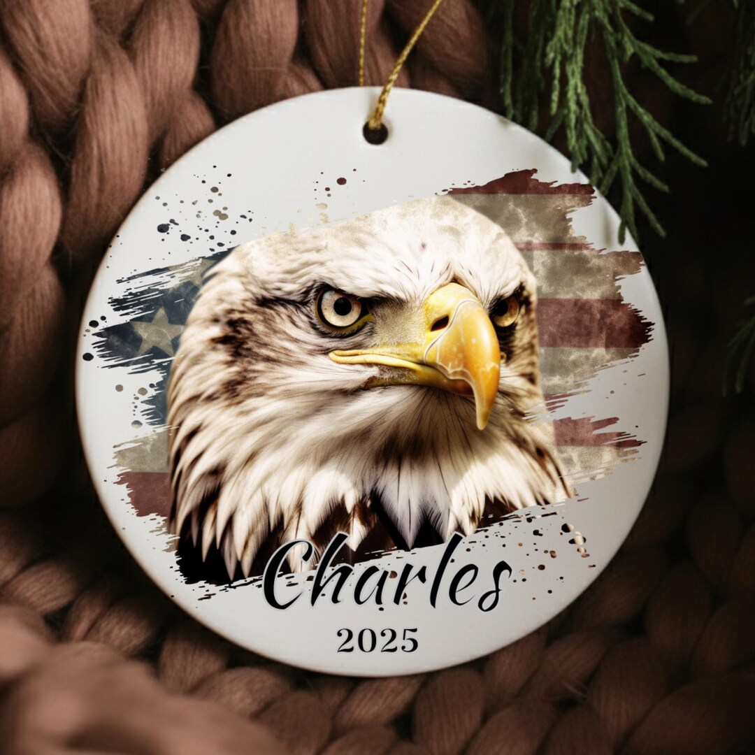 Personalized Bald Eagle Ornament - American Flag Design - Patriotic ...