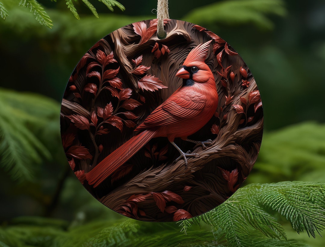 Wood Carved Cardinal, Christmas Round Ornament - Instant Download ...