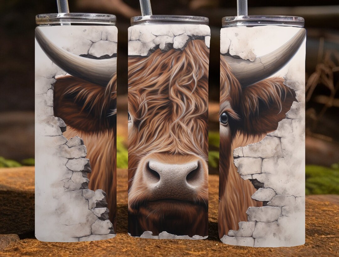 Highland Cow Breaking Through a Wall, 20 Oz Skinny Sublimation Tumbler ...