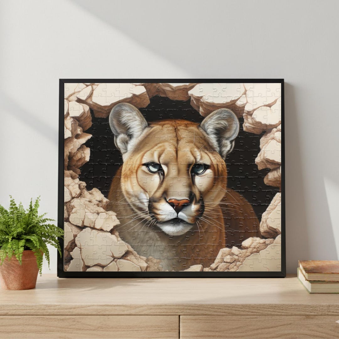 3D Breakthrough Mountain Lion Puzzle - Realistic Cougar Art Jigsaw ...