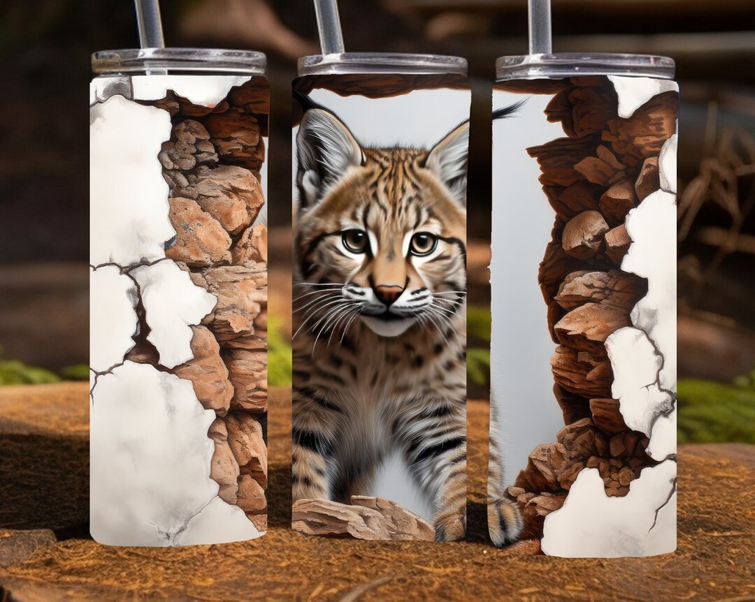 Bobcat Breaking Through a Wall, 20 Oz Skinny Sublimation Tumbler Wrap ...