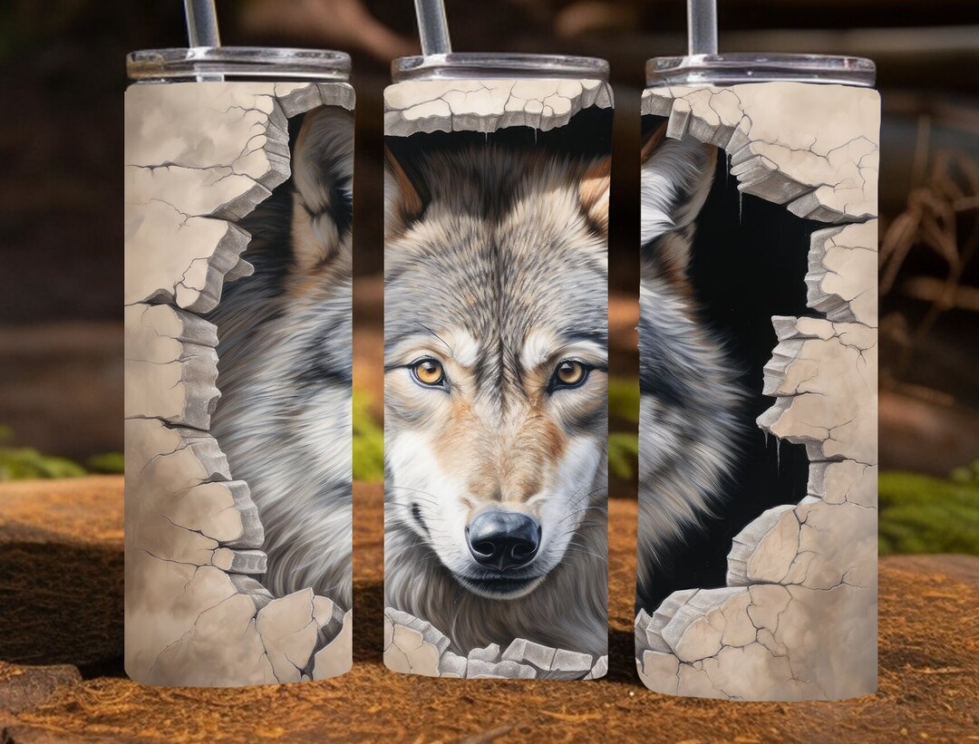 Wolf Breaking Through a Wall, 20 Oz Skinny Sublimation Tumbler Wrap ...