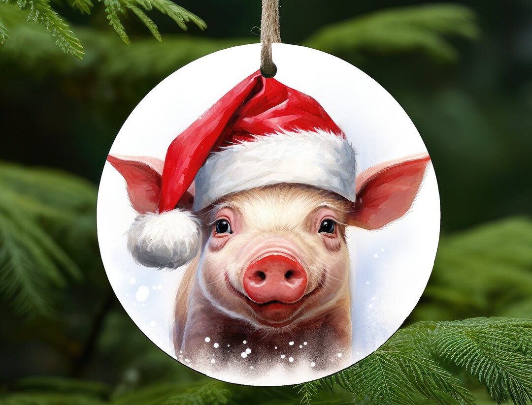 Pig Wearing a Santa Hat Christmas Ornament Sublimation Design ...