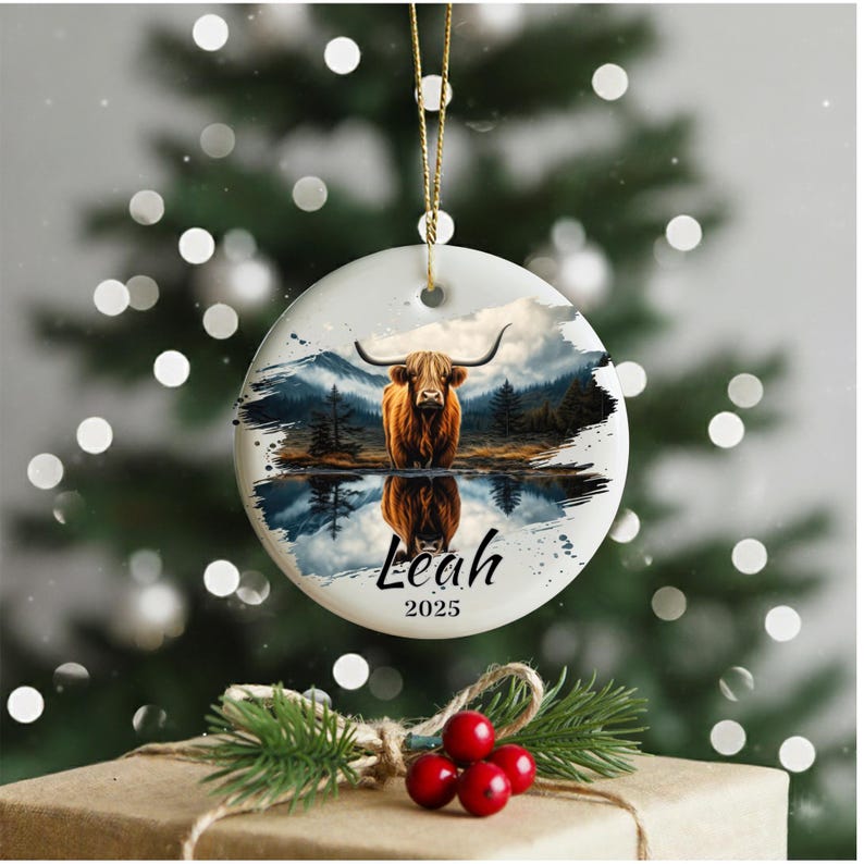 Adorno personalizado de vaca de las Highlands - Diseño de reflejo en ...