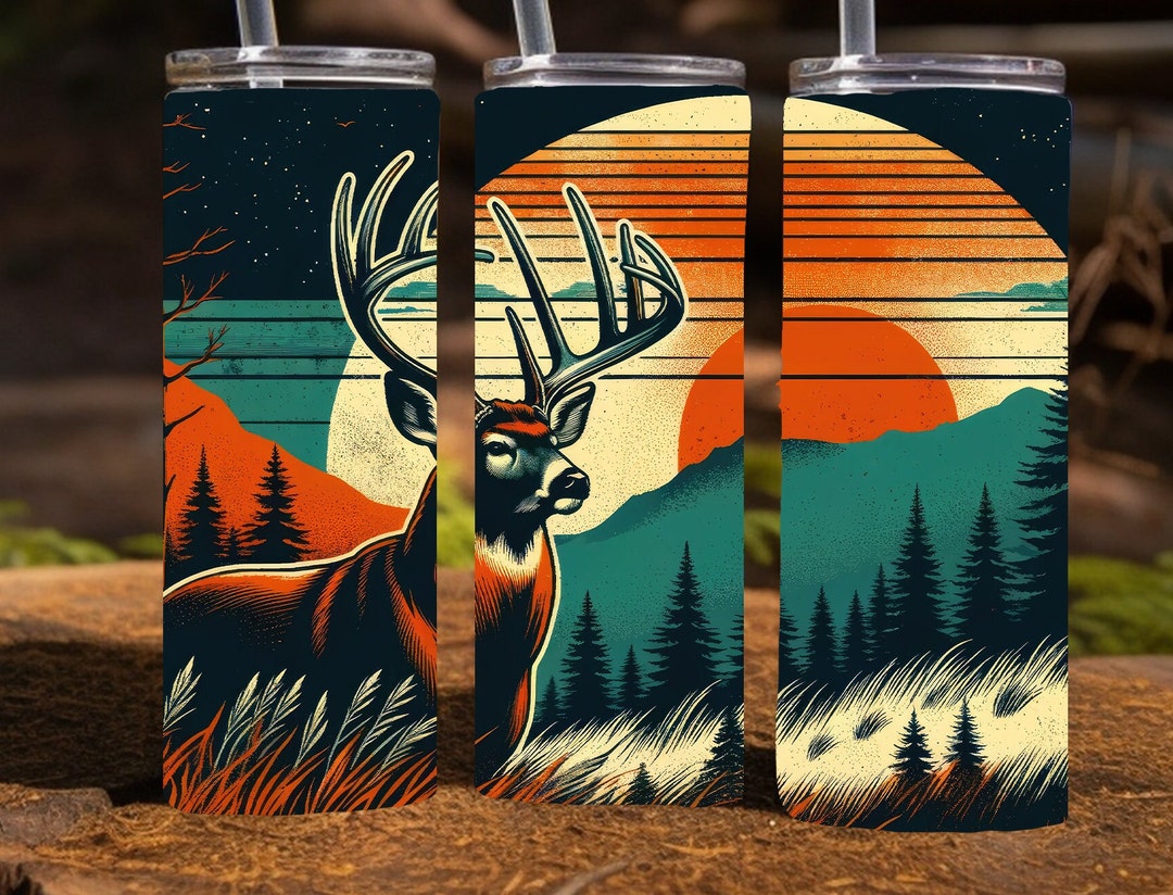 Retro Buck / Deer at Sunset, 20 Oz Skinny Sublimation Tumbler Wrap ...