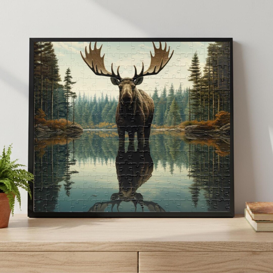 Moose Reflection Puzzle - Forest Lake Wildlife Jigsaw Puzzle - Nature ...