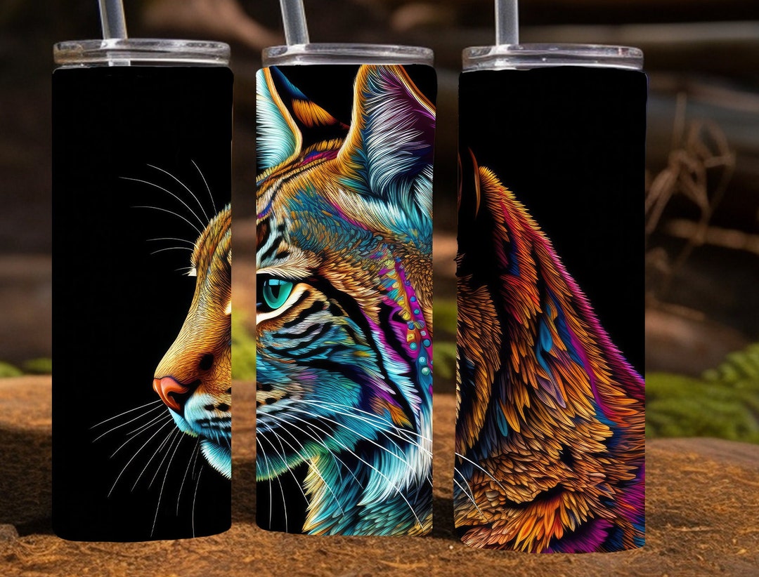 Colorful Bobcat, 20 Oz Skinny Sublimation Tumbler Wrap Digital Design ...