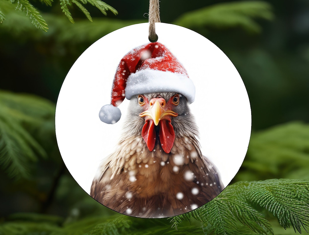 Chicken Wearing a Santa Hat Christmas Ornament Sublimation Design ...