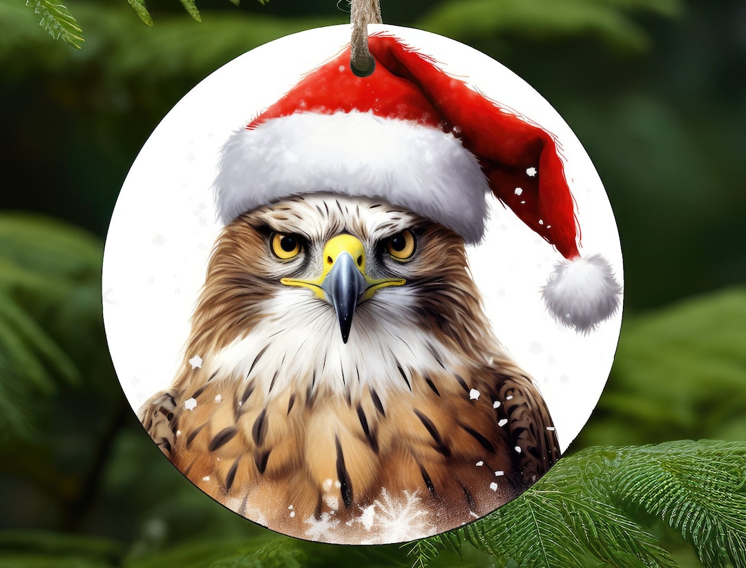 Red Tailed Hawk Wearing a Santa Hat Christmas Ornament Sublimation ...
