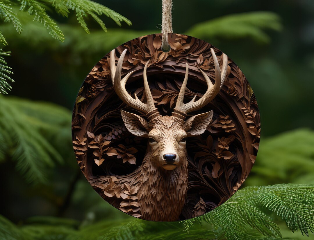 Wood Carved Buck / Deer, Christmas Round Ornament - Instant Download ...