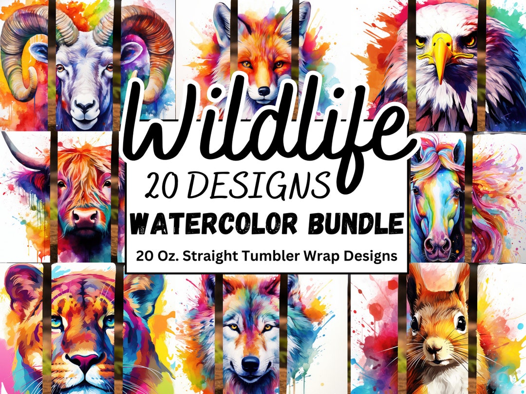 20x Wildlife Tumbler Rainbow Watercolor, Animal Tumbler Bundle, 20 Oz ...