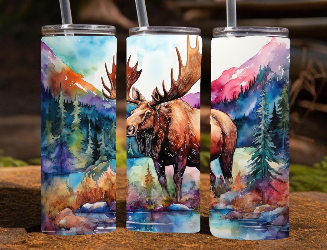 Alcohol Ink Moose, 20 Oz Skinny Sublimation Tumbler Wrap Digital Design ...