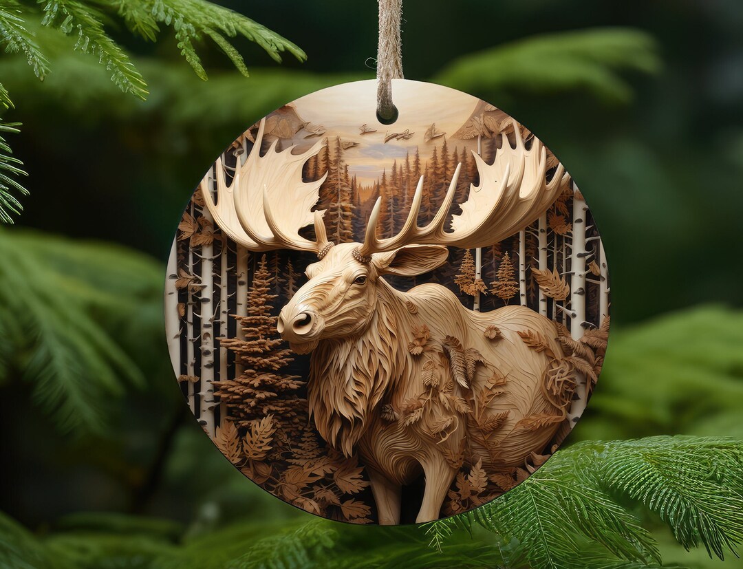 Wood Carved Moose, Christmas Round Ornament - Instant Download - Moose ...