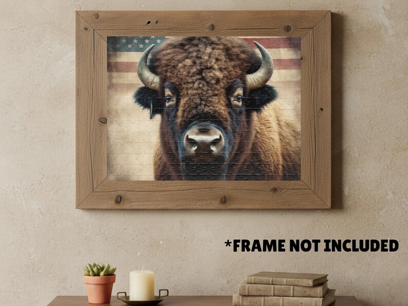 Patriotic Bison Puzzle - American Flag Buffalo Jigsaw - Rustic Wildlife ...
