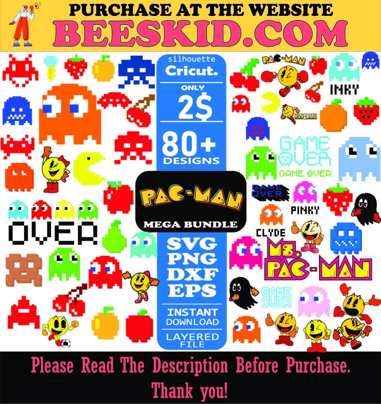 Pac-man Svg Bundle Layered Svg Cut Files Cartoon Clipart - Etsy