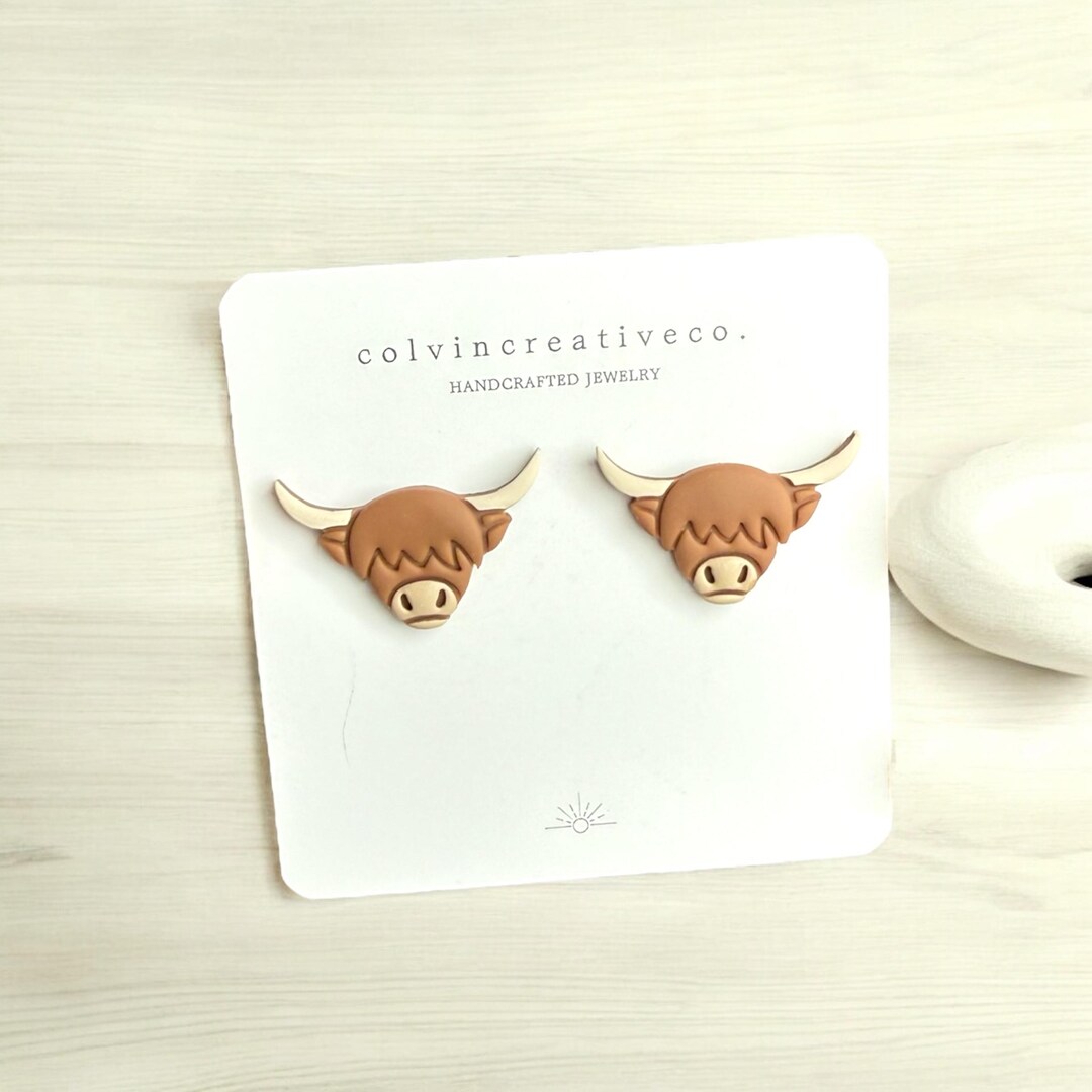 Handmade Highland Cow Polymer Clay Stud Earrings – Cute Farm Animal ...