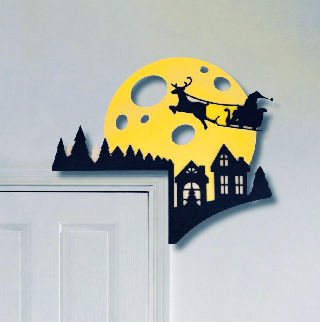 Christmas Door Corner Holly Sleigh Decorations Door Topper Christmas ...