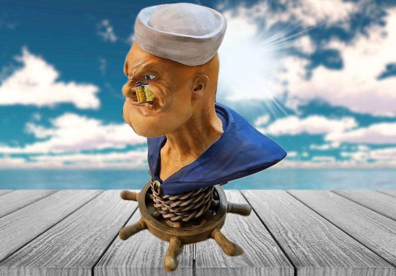 Popeye Bust Popeye Figure Display Decor Character Adult and Kids 90s Tv ...