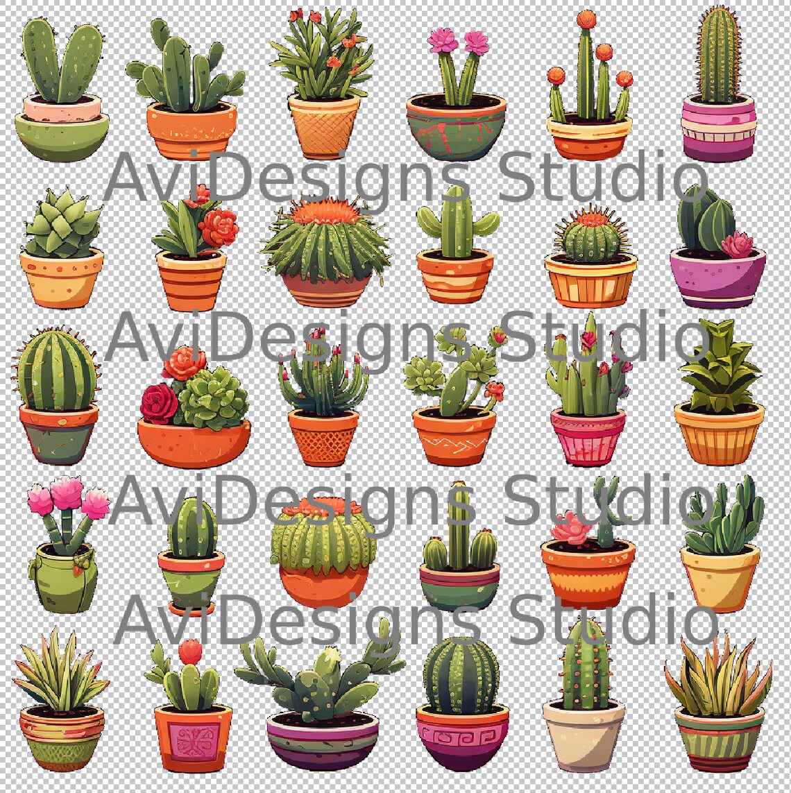 30 Cactus Cliparthouseplant Pngpotted Cacti Clip - Etsy