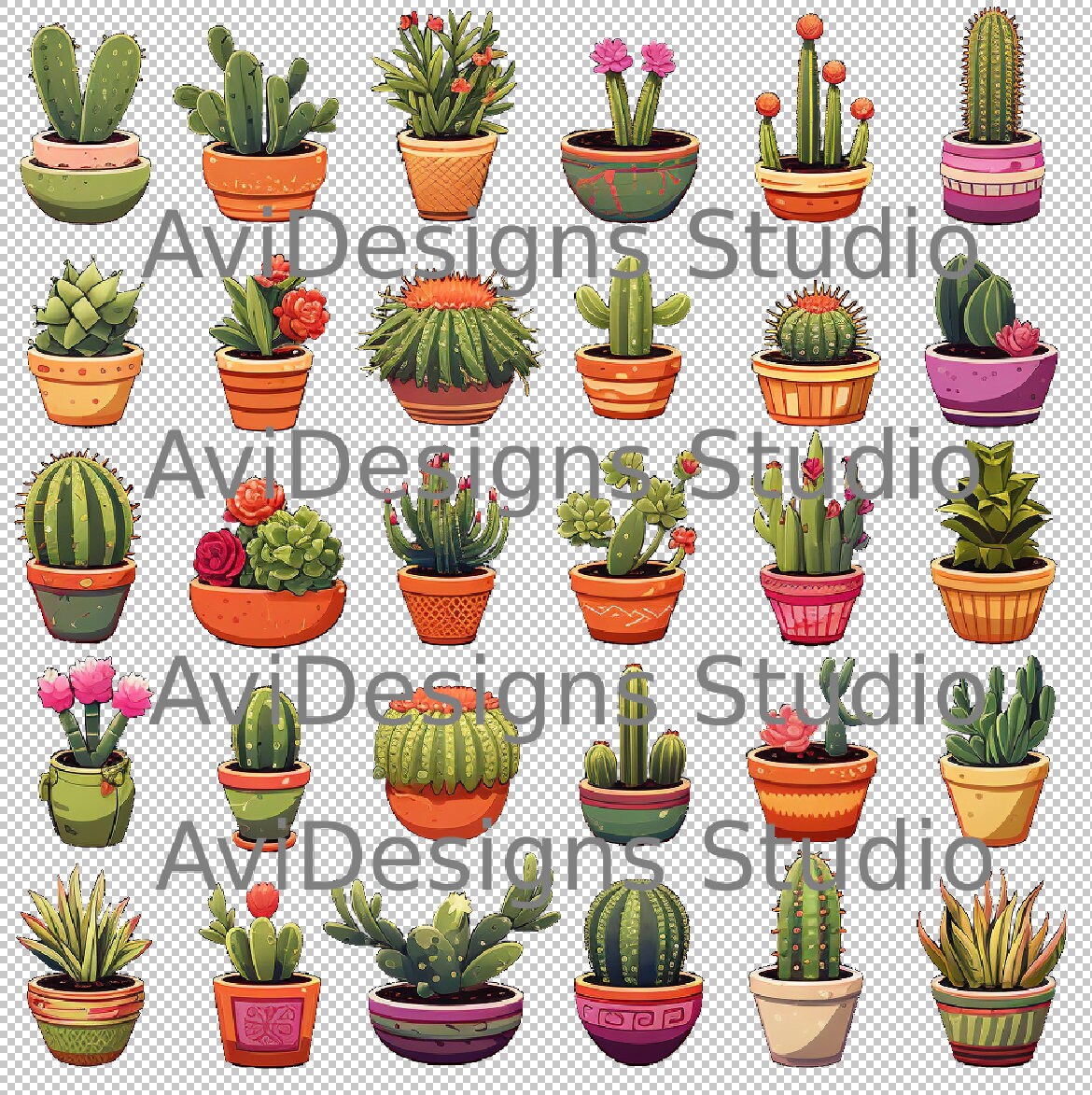 30 Cactus Clipart|houseplant Png|potted Cacti Clip Art|succulents Clip ...