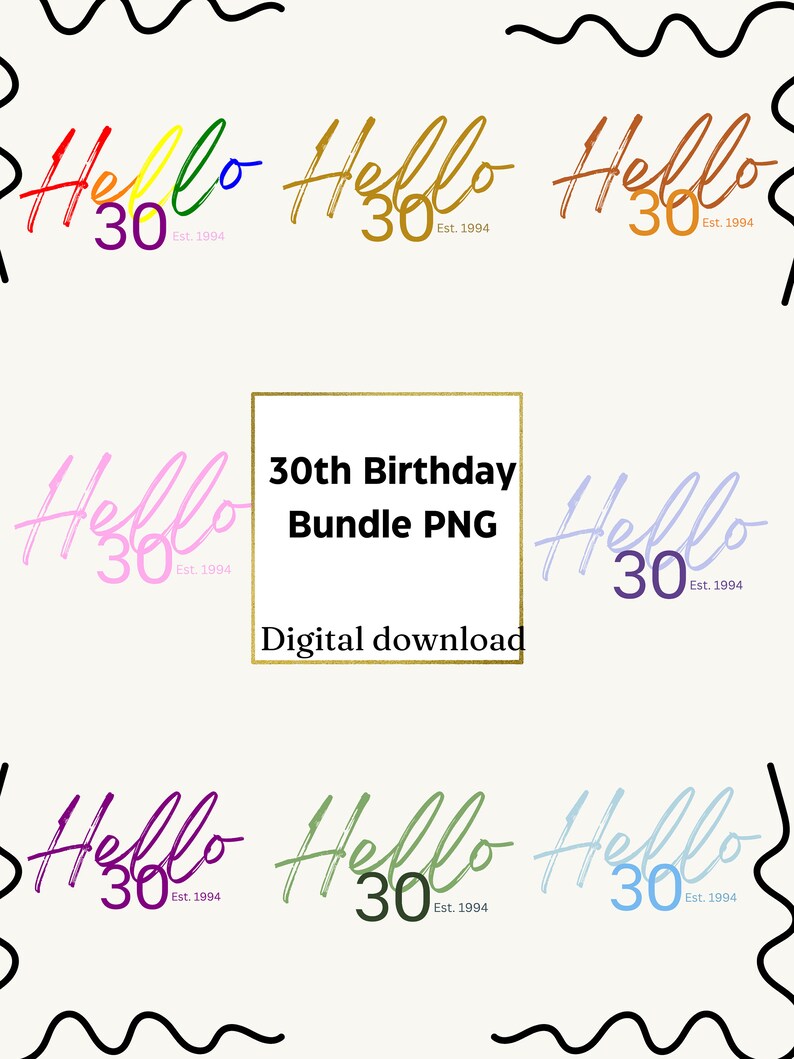 30th Birthday PNG Bundle Instant Download Est 1994 300 DPI Transparent ...