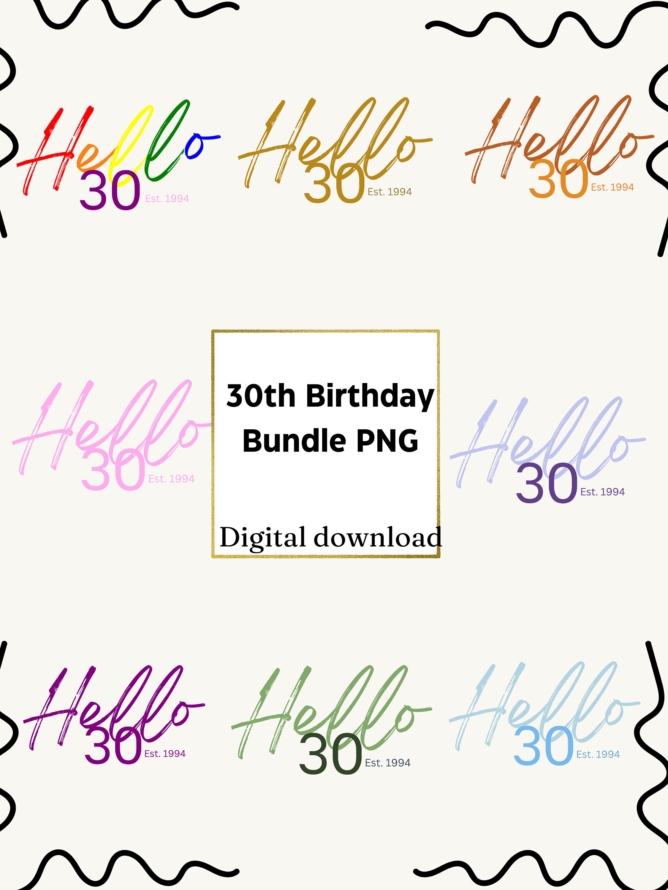 30th Birthday PNG Bundle Instant Download Est 1994 300 DPI Transparent ...