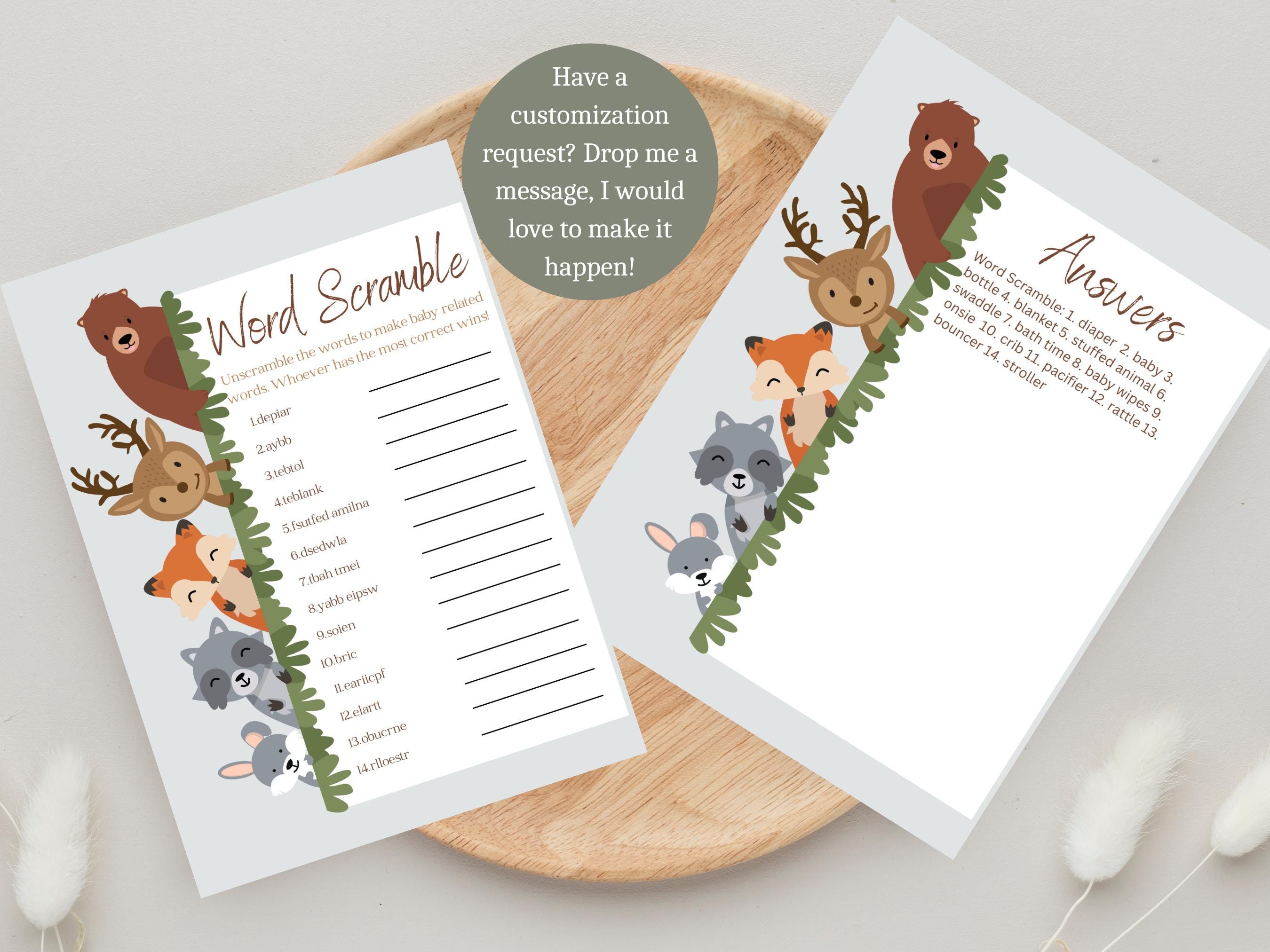 Woodland Baby Shower Game Printable Bundle; 10 Baby Shower Downloadable ...