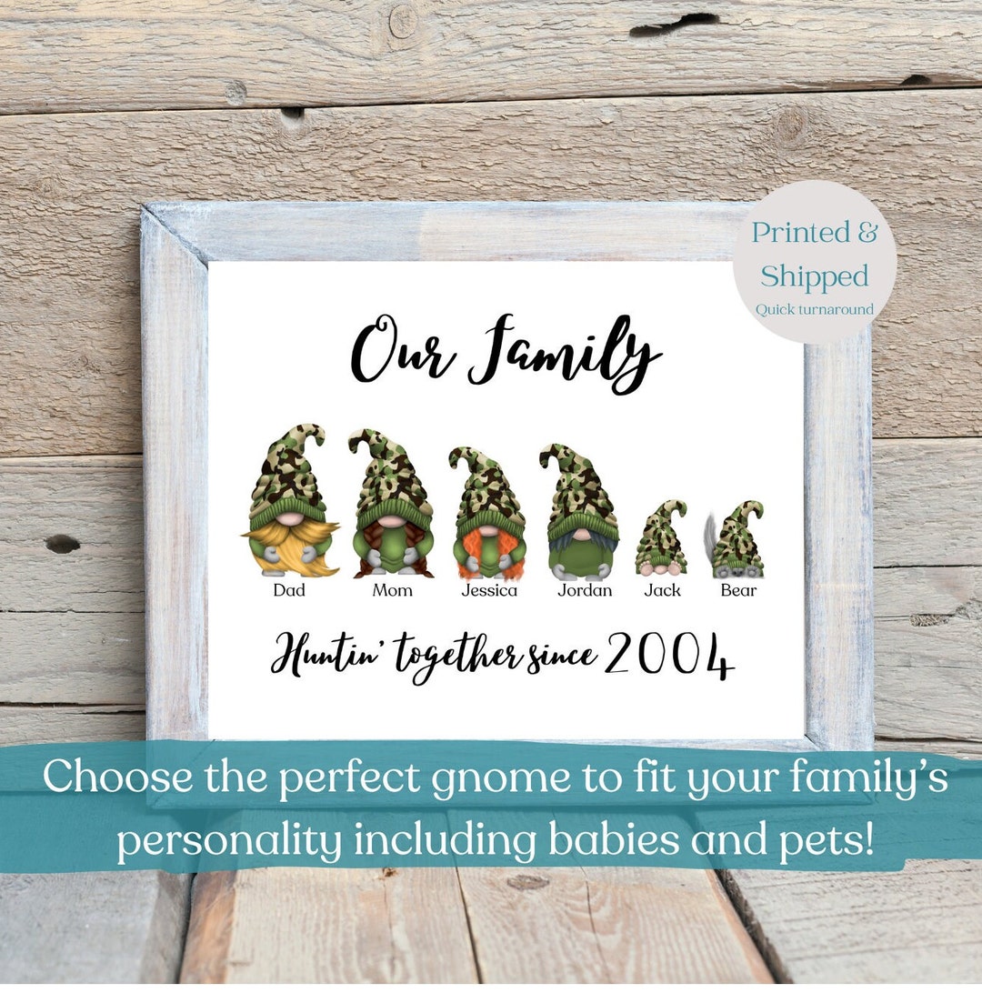 Gift for Hunting Family; Camo Gnome Family Portrait; Personalized ...
