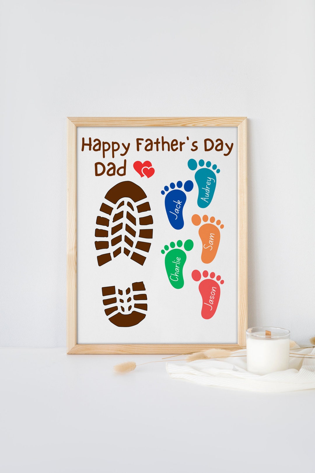 Personalized Father's Day Footprint Printable; Customizable Names in ...
