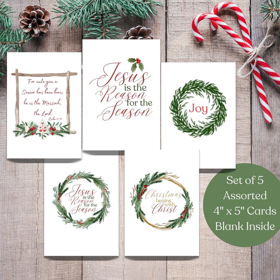 Set of 5 Assorted Christian Christmas Cards, Jesus is the Reason ...
