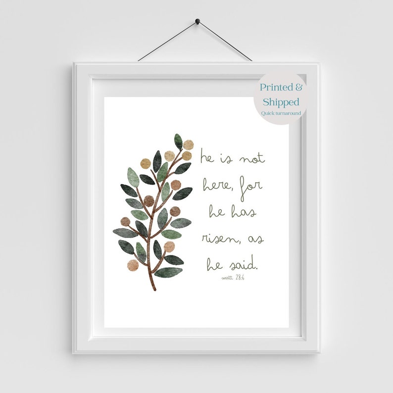 Matt 28 6 Bible Verse Print; He is Risen Indeed; Christian Easter Print ...