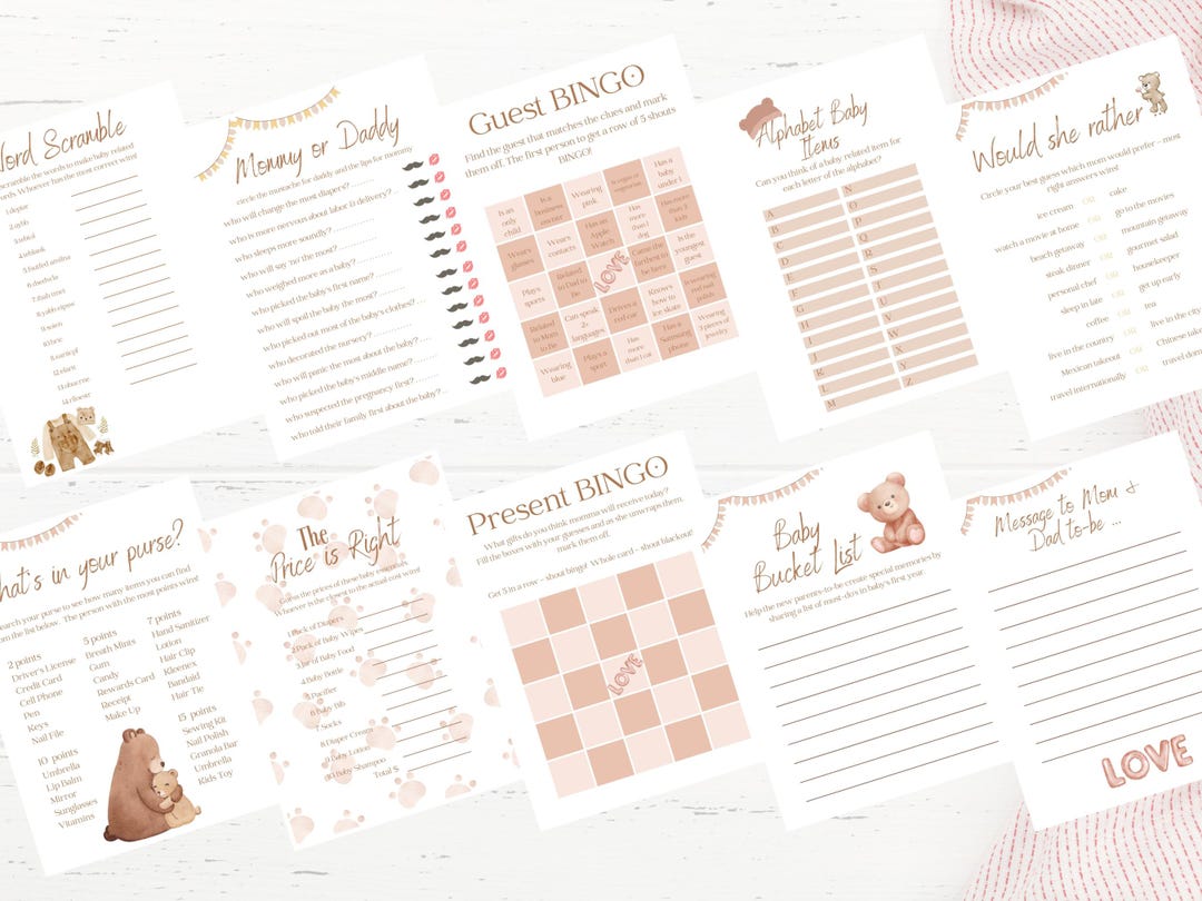 Teddy Bear Baby Shower Game Printable Bundle; 10 Baby Shower ...