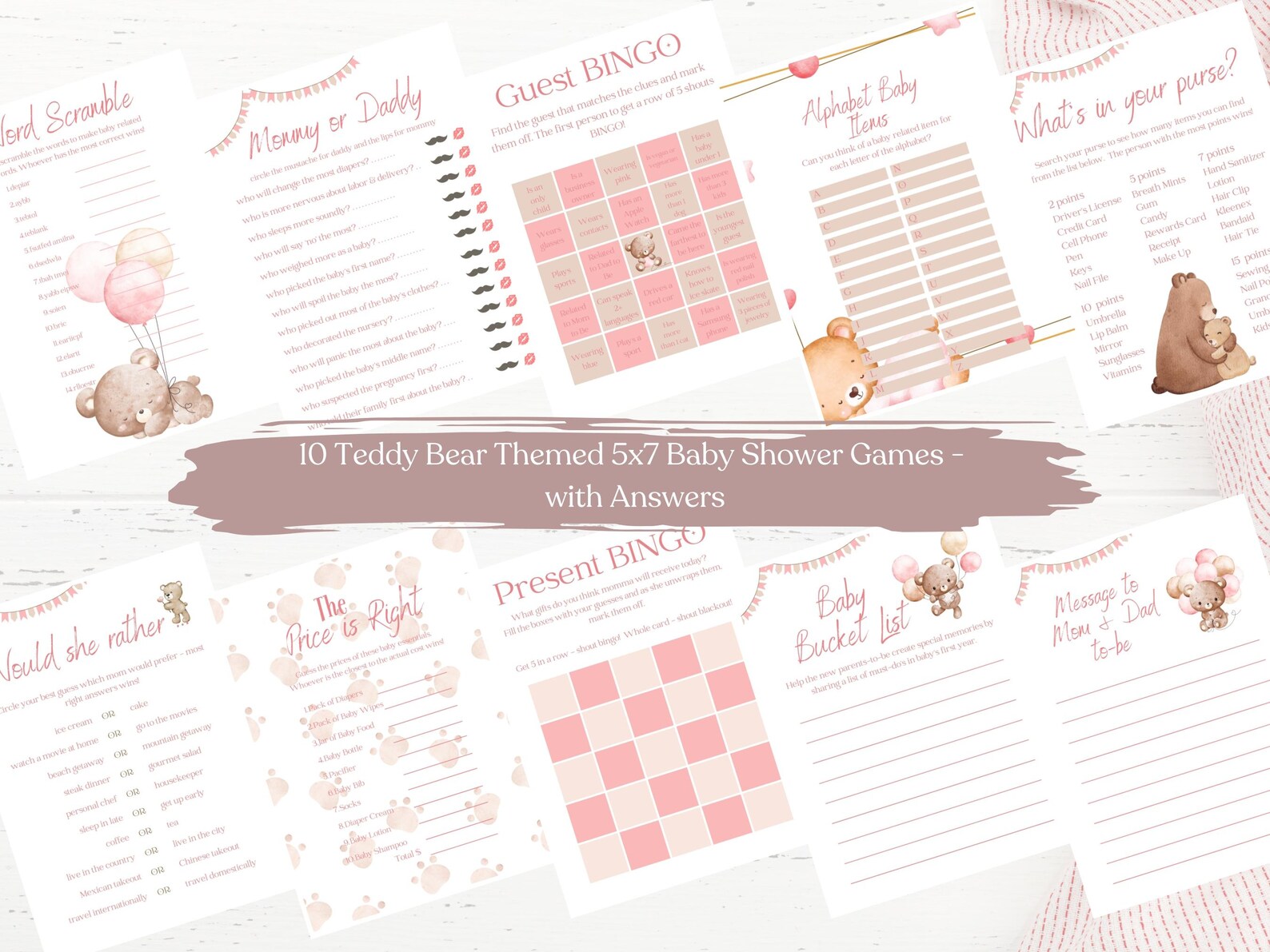 Teddy Bear Baby Shower Game Printable Bundle; 10 Baby Shower Downloadable Games; Teddy Bear ...