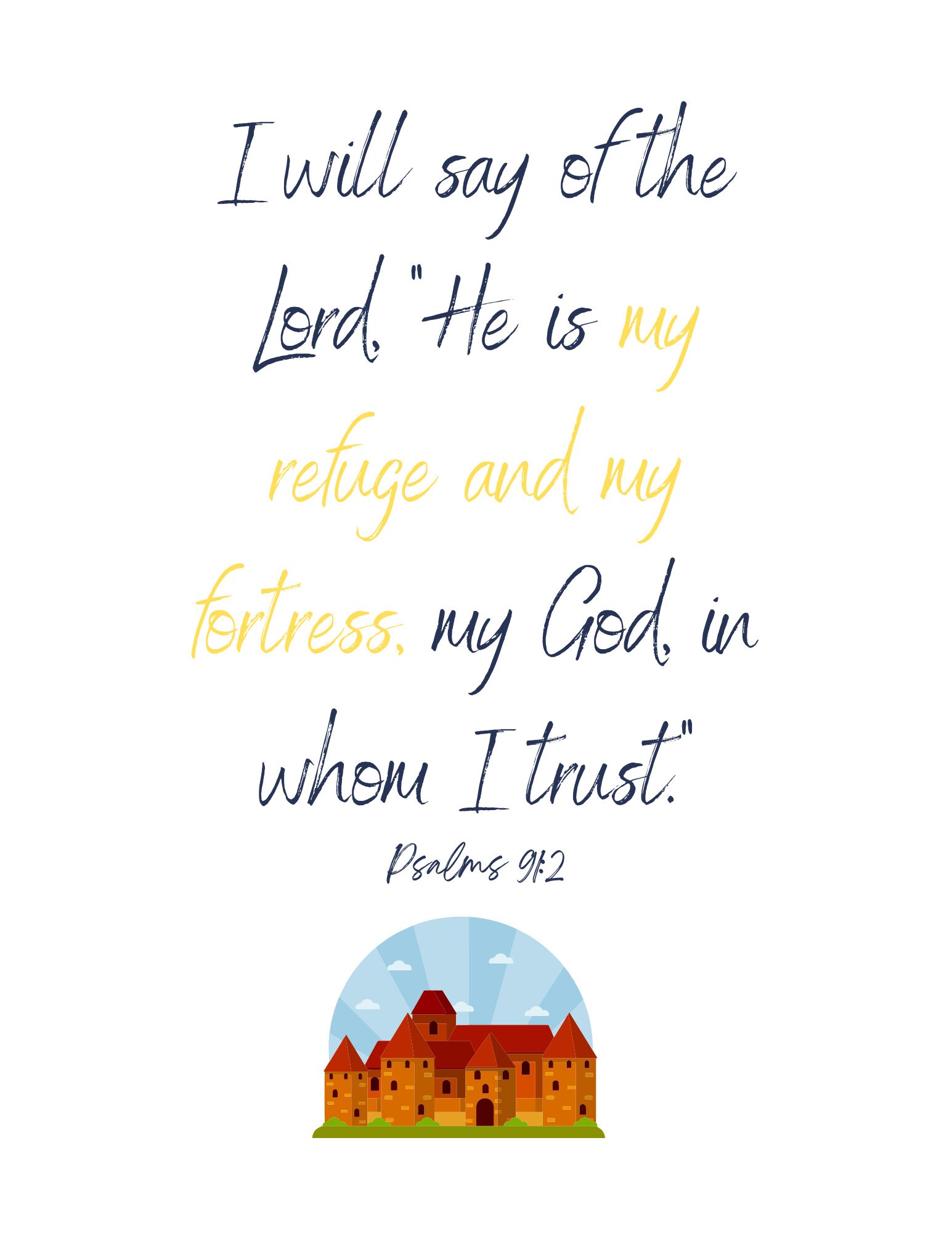 Bible Verse Printable - Psalms 91:2; Christian Wall Art Download ...