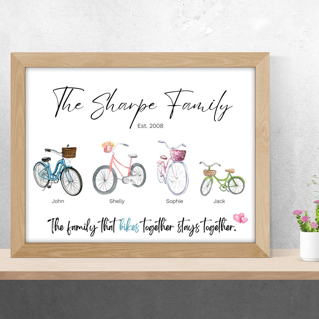 Custom Family Name Print Personalized Family Biking Wall Art - Etsy