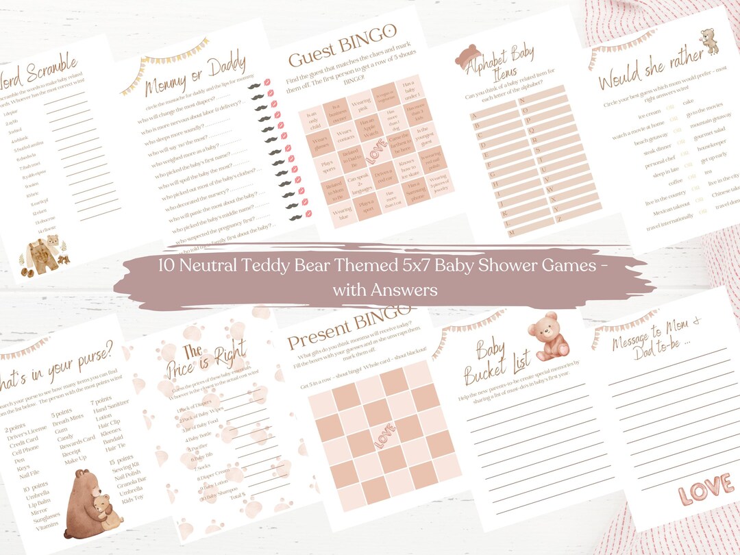 Teddy Bear Baby Shower Game Printable Bundle; 10 Baby Shower ...
