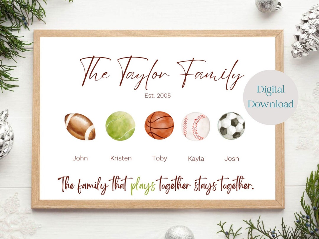 Custom Family Name Print; Personalized Family Sports Wall Art Printable ...