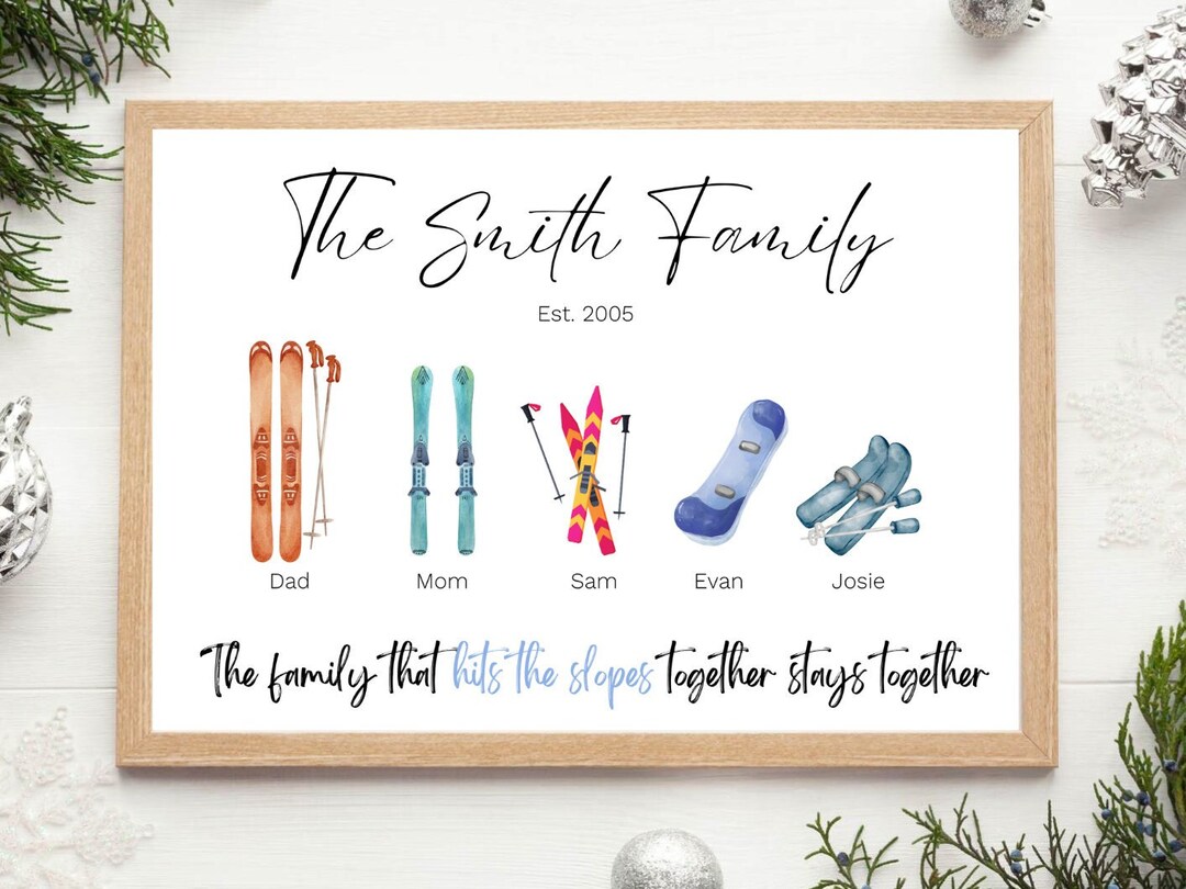 Personalized Family Portrait Christmas Gift; Customizable Snowboarding ...