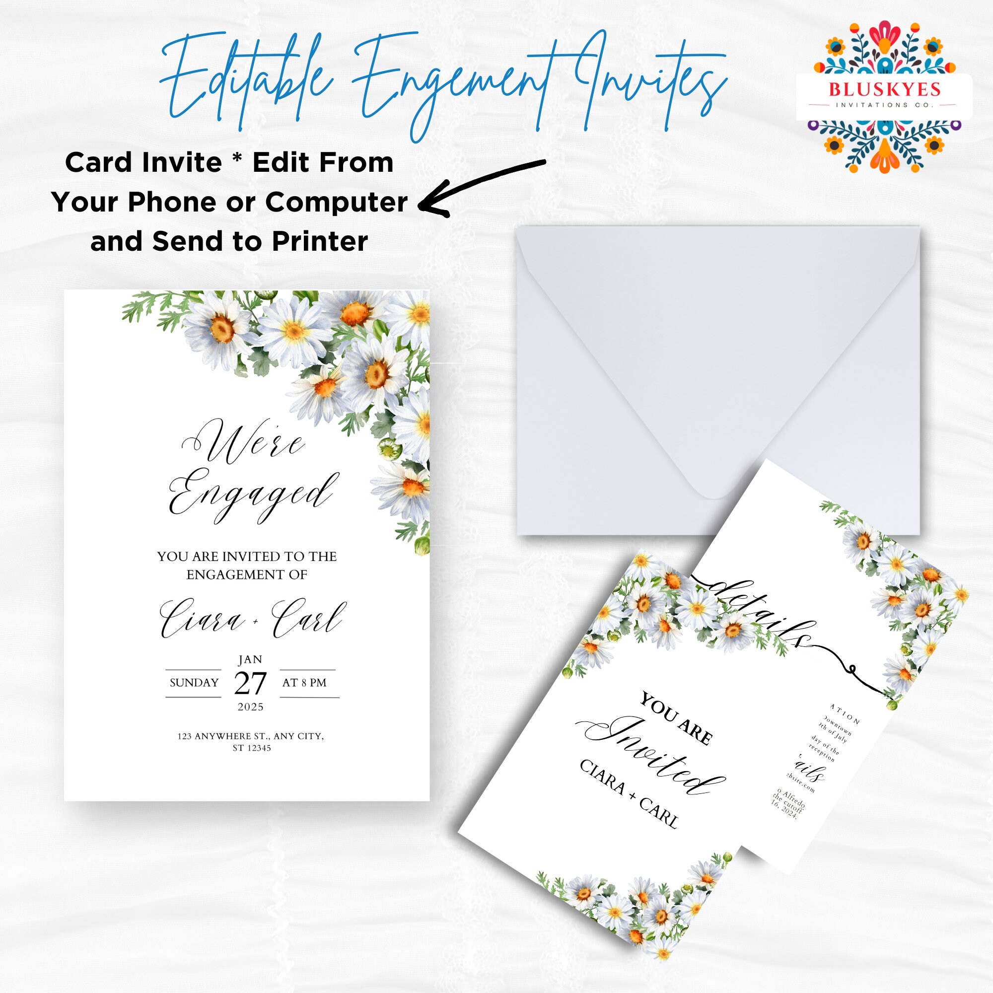 Editable Engagement Invitation Modern Invitation, Elegant Green Design ...