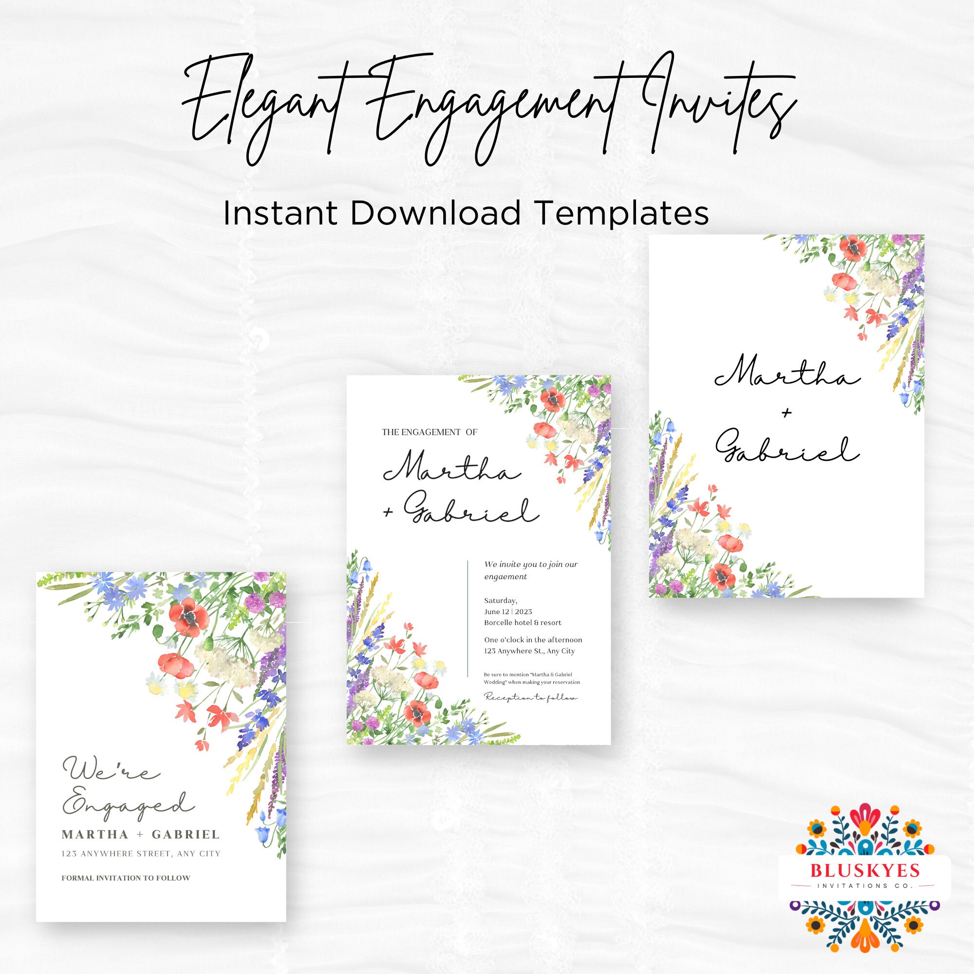 Editable Engagement Meadows Wildflowers Floral Engagement Invitation ...