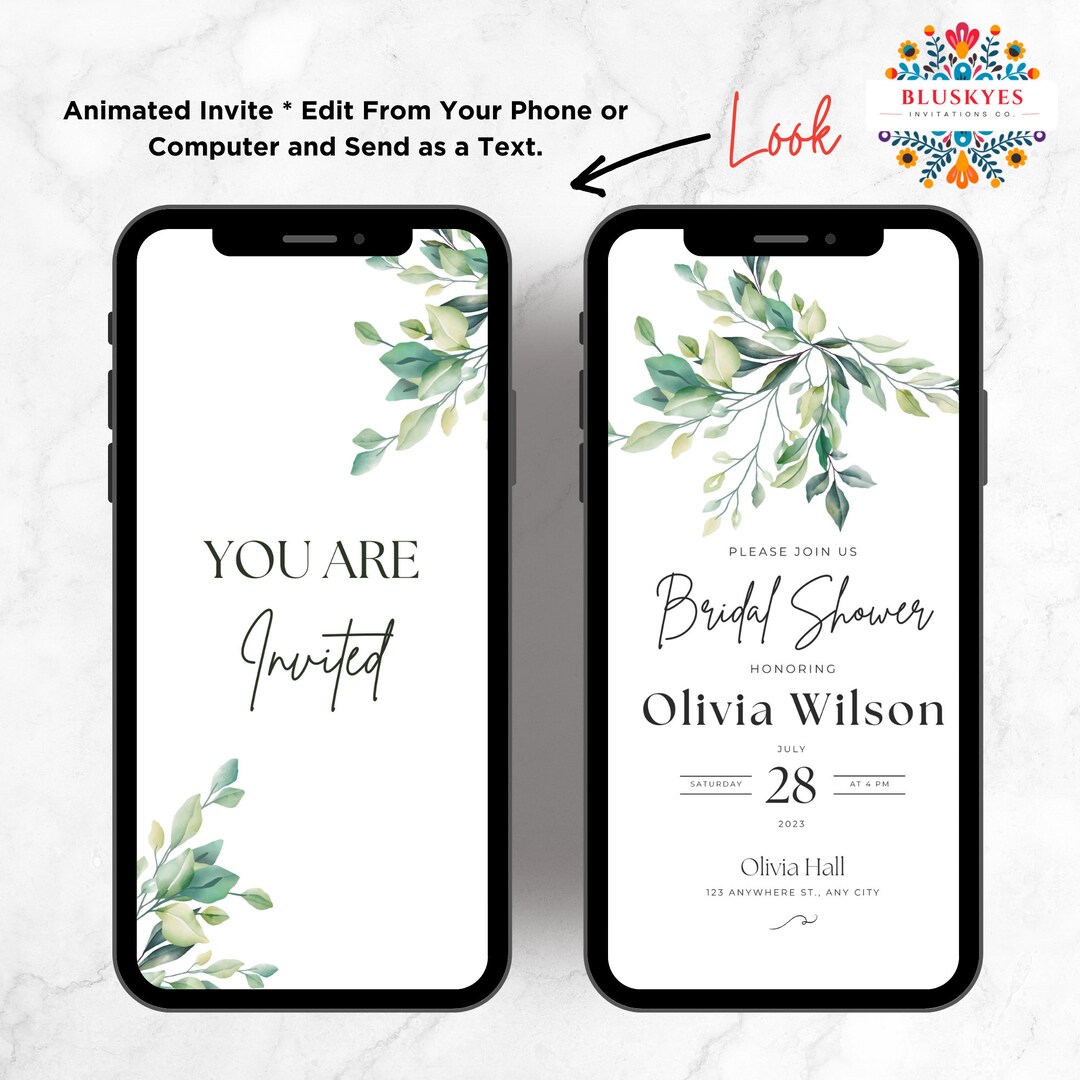 Green Floral Modern Animated Phone Invitation, Video Invitation, iPhone ...
