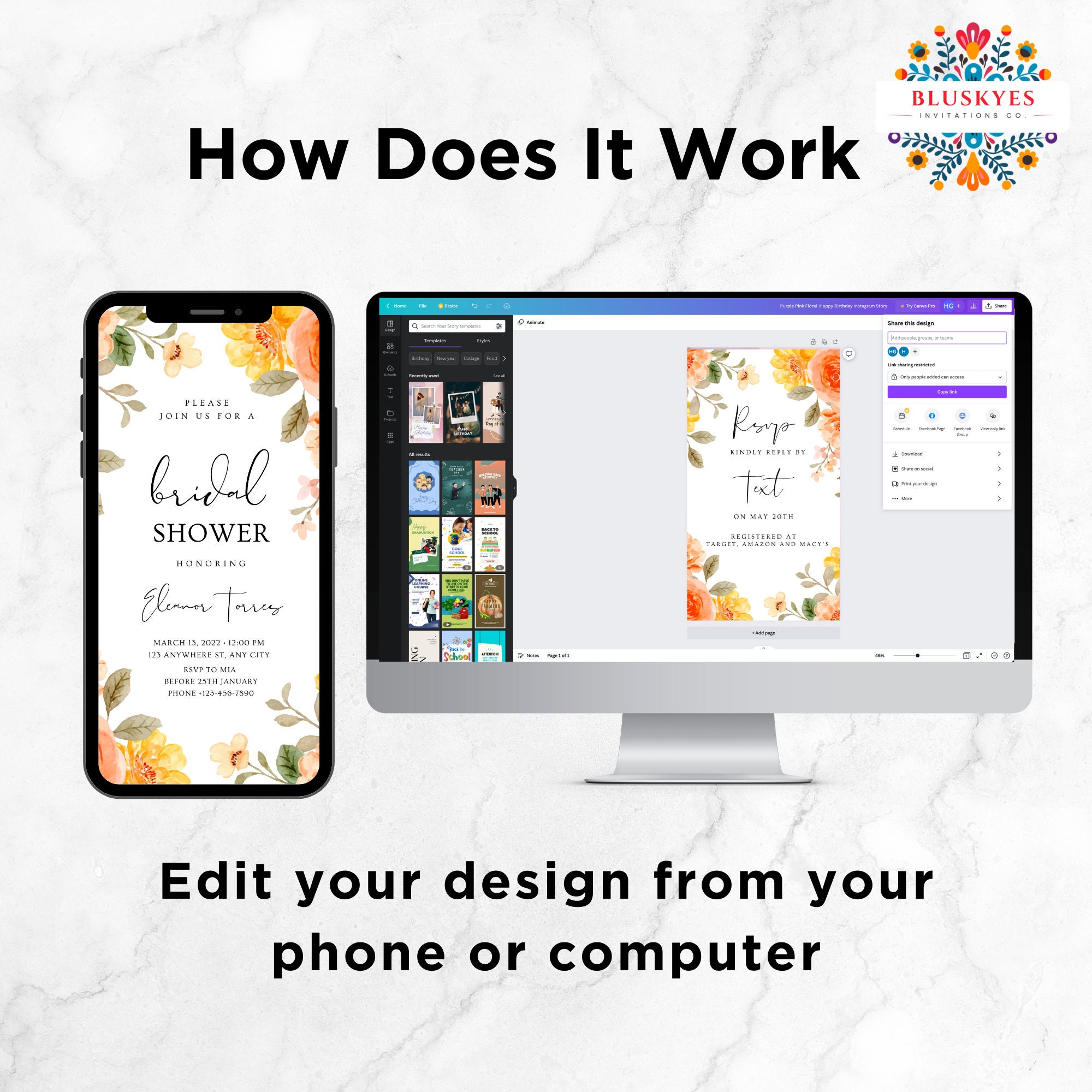 Blossom Watercolor Floral Invites, Animated Phone Invitation, Phones ...