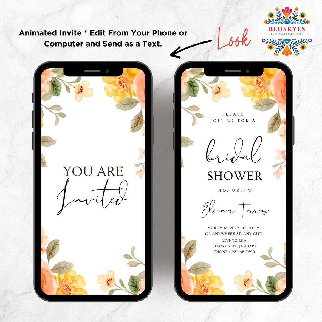 Blossom Watercolor Floral Invites, Animated Phone Invitation, Phones ...